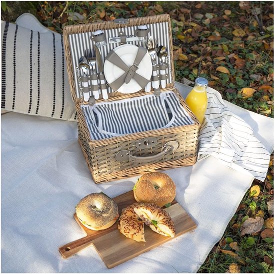 Picknickmand voor 4 personen - praktisch en stijlvol - 1 stuk - riet en ...