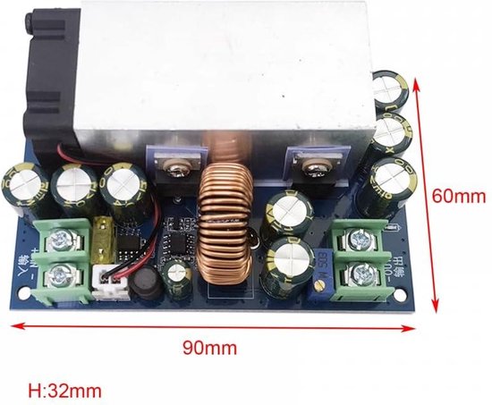 Krachtige 300W 12V-19V-24V naar 36V-48V-60V DC-DC Boost Converter met Ventilator . | bol