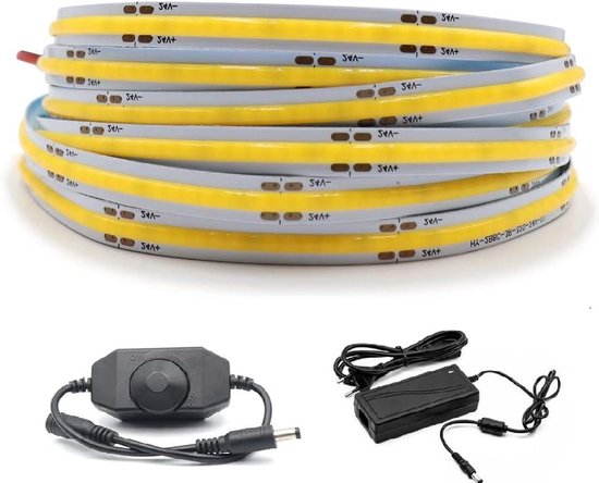 3m 24V warm wit 3000K dimbare COB LED-strip - 320 LEDs/M - inclusief ...