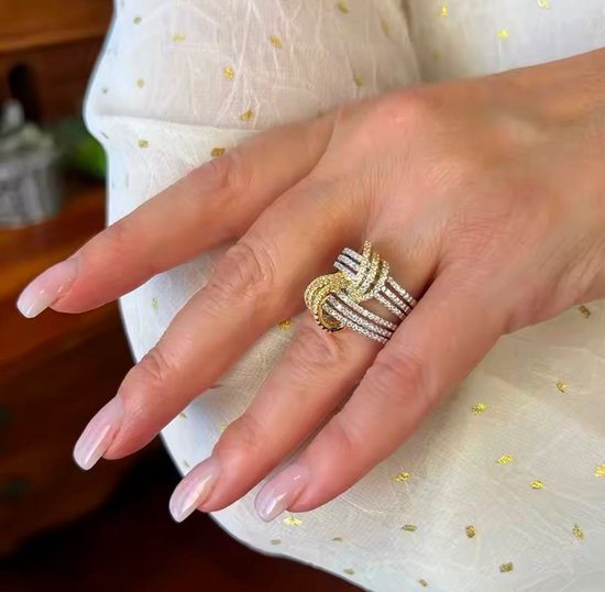 Dames Ring - Zilver en Goud - Met Zirkonia - Design Tweekleurig - Ring ...
