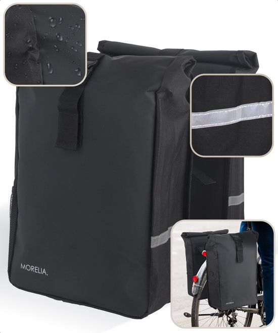 Morelia® 100% Waterdicht dubbele Fietstas Rolltop Zwart - fietstassen ...