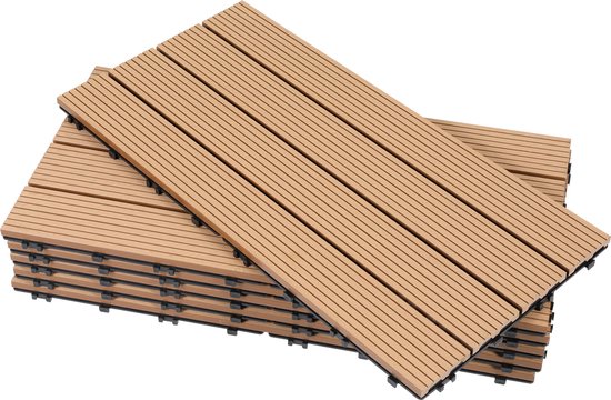 Terrastegels - 30 Stuks - 5 m² - WPC Composiet Kunststof - 60x30cm - 4 strepen - Teak... | bol