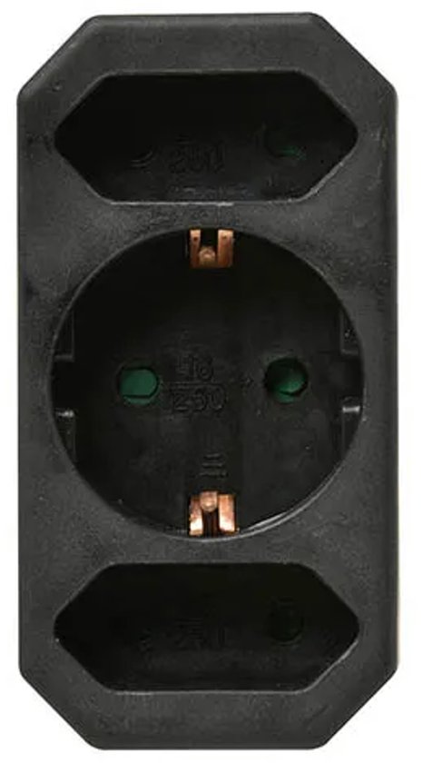 Verdeelstekker 2x euro + 1x RA verticaal zwart | bol