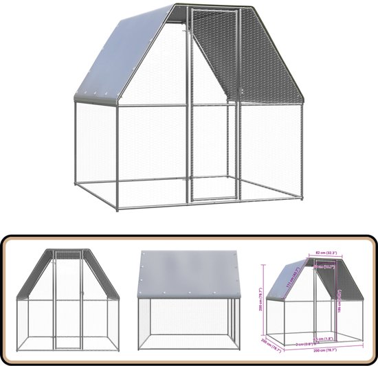 vidaXL Kippenhok - 2x2x2m - Gegalvaniseerd Staal Kippenhok - Kip Kooi ...