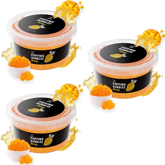 Locca Mango Popping Boba - 3 Pack - Luxe Bubble Tea Parels - Vegan ...