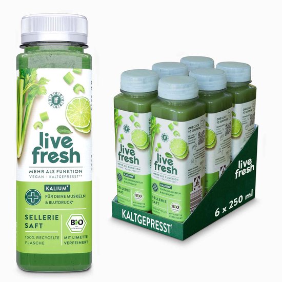 LiveFresh Biologisch selderijsap koudgeperst – 97% selderijsap, 3% ...