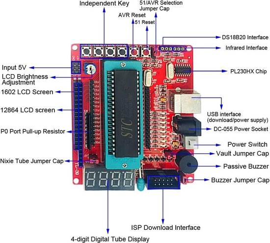 Microcontroller Development Board STC89C52 programmeerbaar 8051 MCU ...