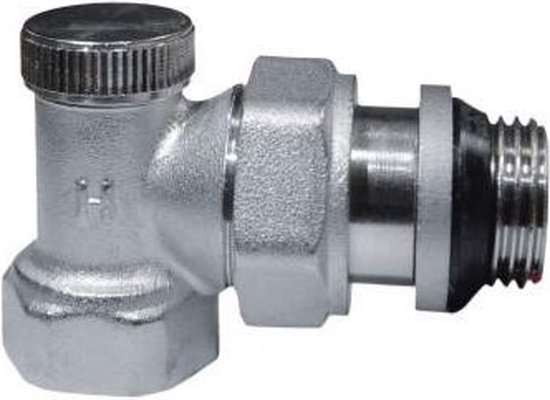Radiatorconnect voetventiel 1/2" binnendraad x 1/2" buitendraad haaks. | bol