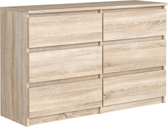 Pro-meubels - Ladekast Stamford - Licht eiken - 120cm - 6 lades ...