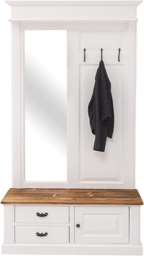 landelijk houten halmeubel/kapstok met bankje, spiegel, opbergruimte en ...