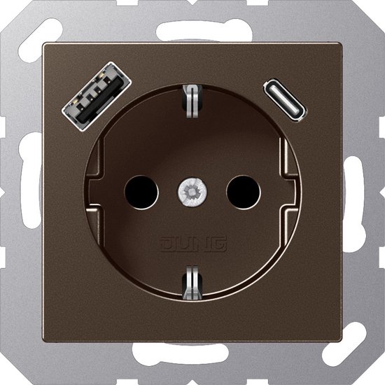 JUNG stopcontact met randaarde en kinderbeveilging met USB-A + USB-C ...