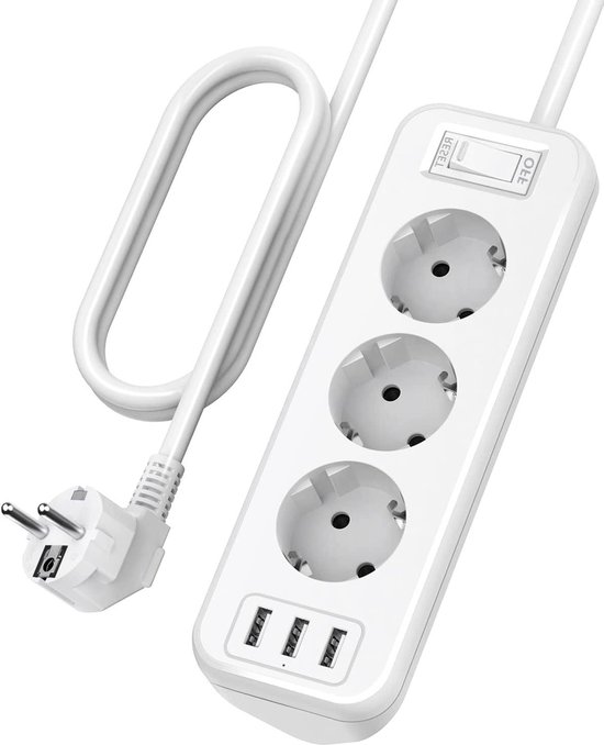 Multifunctionele 3-voudige stekkerdoos met 3 USB en schakelaar ...