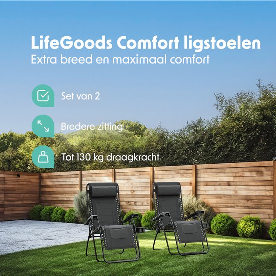 LifeGoods Ligstoelen Comfort - Opvouwbaar - 30°-90° Verstelbaar - Beker ...