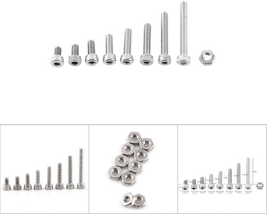 M2.5 x 12 RVS Hex Socket Schroeven Bout met Hex Noten Assortiment ...
