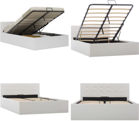 vidaXL Bedframe met opbergruimte hydraulisch kunstleer wit 120x200 cm ...