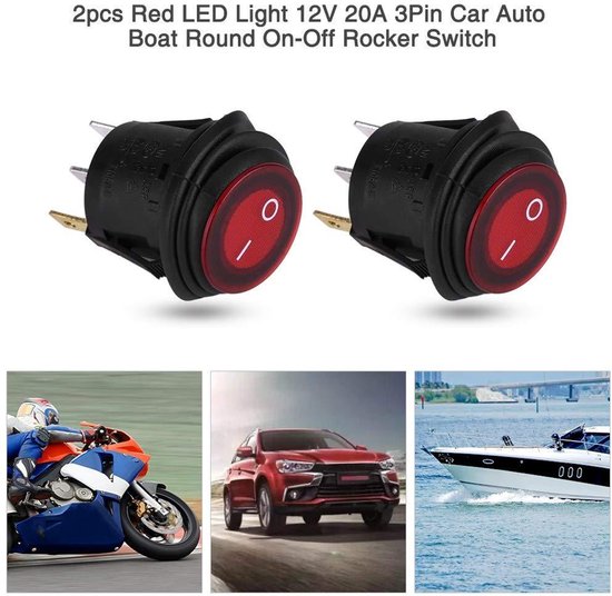 2 stuks 12 V 20 A 3-polige Tuimelschakelaar met Led Rood Licht ...