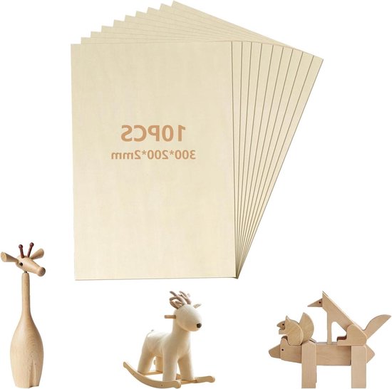 Lot de 10 feuilles de contreplaqué 300 x 200 x 2 mm, feuilles de bois ...