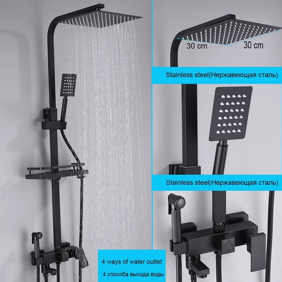 Douchekraan Set, Matte Zwarte Afwerking, Duurzame RVS Constructie, 4 ...
