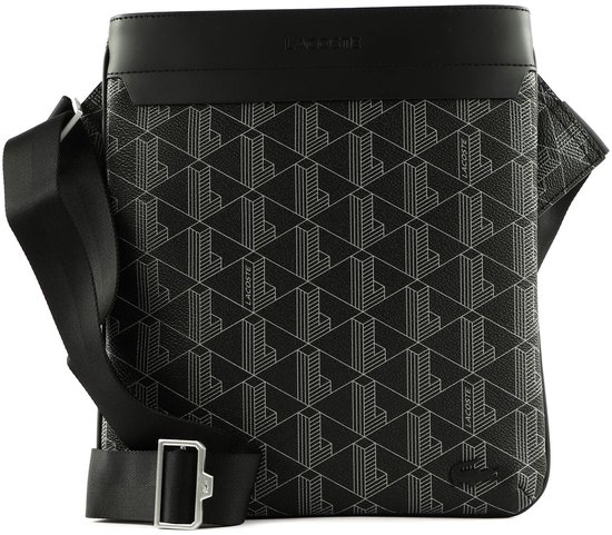 LACOSTE Schoudertas The Blend Flat Crossover Bag Monogram Noir Gris ...