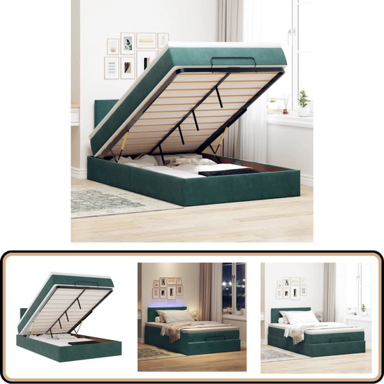 vidaXL Bed poef met matras en LED's 120x190 cm fluweel donkergroen | bol