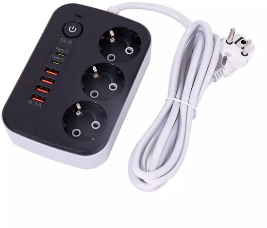 Stekkerdoos - Stekkerdoos met USB - 3-voudig - 2 m - Stekkerdoos met ...