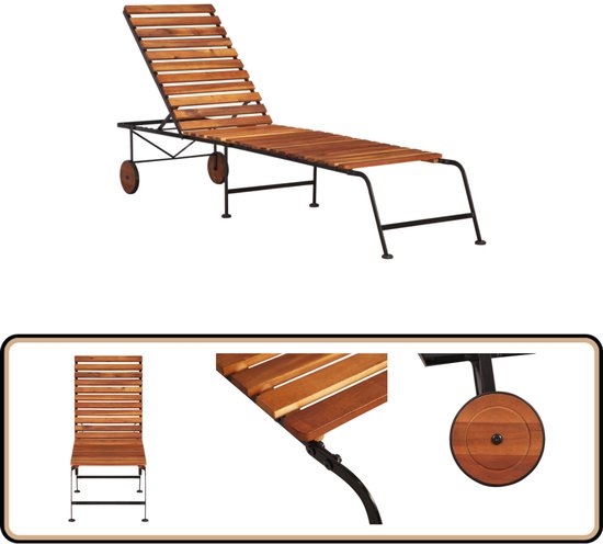 vidaXL Ligbed massief acaciahout met stalen frame Ligbed - Tuinbed ...