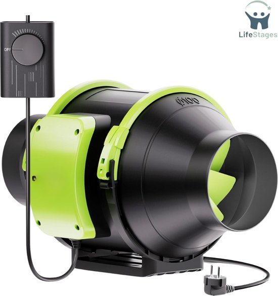LifeStages - Afzuiging Kweektent - Buisventilator 100mm Verstelbaar Met ...