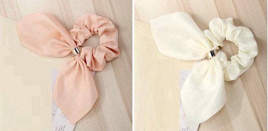 2 Stuks Dames en meisjes haar scrunchies met Groot Lint - Creme Roze | bol