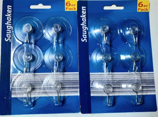 2x 6-pack zuignaphaken - 12x zuignappen met haakje - ophanghaakje ...