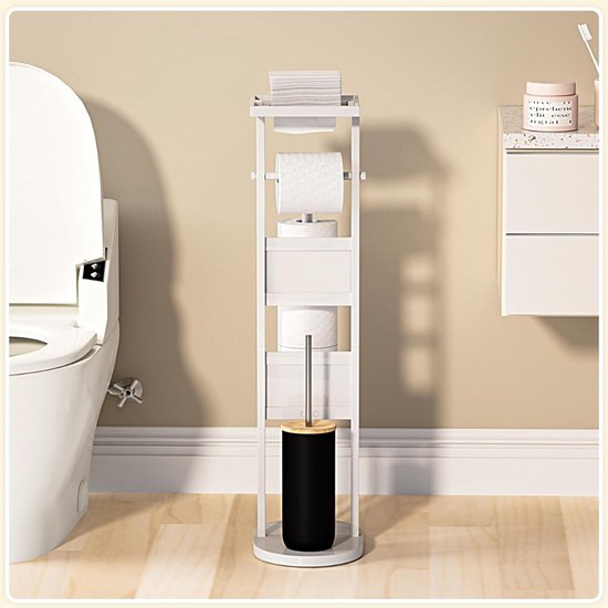 WC Rolhouder Staand Wit - Toiletrolhouder - Toiletborstel - WC Papier ...