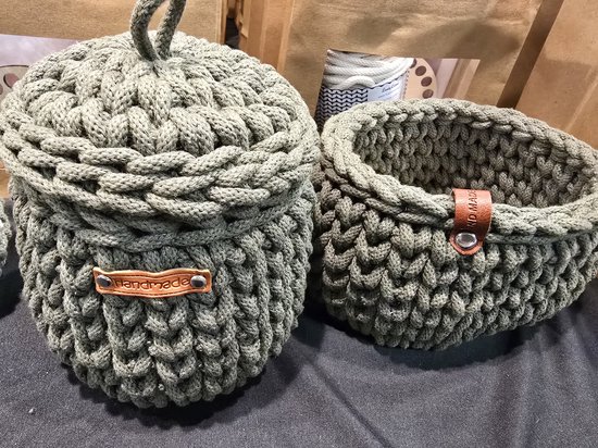 diy 2 gehaakte mandjes met houten bodem, kleur goud | bol