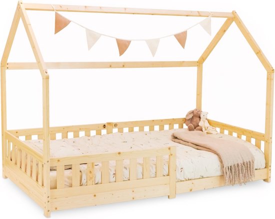 Howtoplay® Montessori Vloerbed met huisje (200 x 90 CM) - Naturel Hout ...