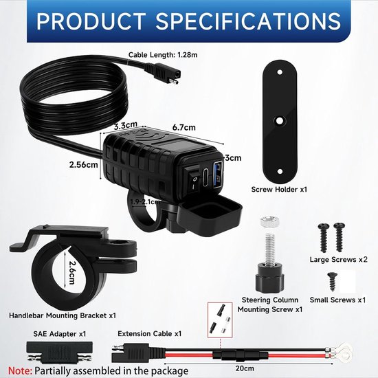 USB C Autolader Socket 12V Motorbike Charger 18W QC3.0 - USB en 30W PD ...