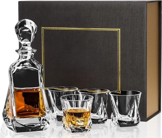 Whisky Glazen en Karaf Set 650 ml Kristallen Whiskey Decanter Met 4x210 ...