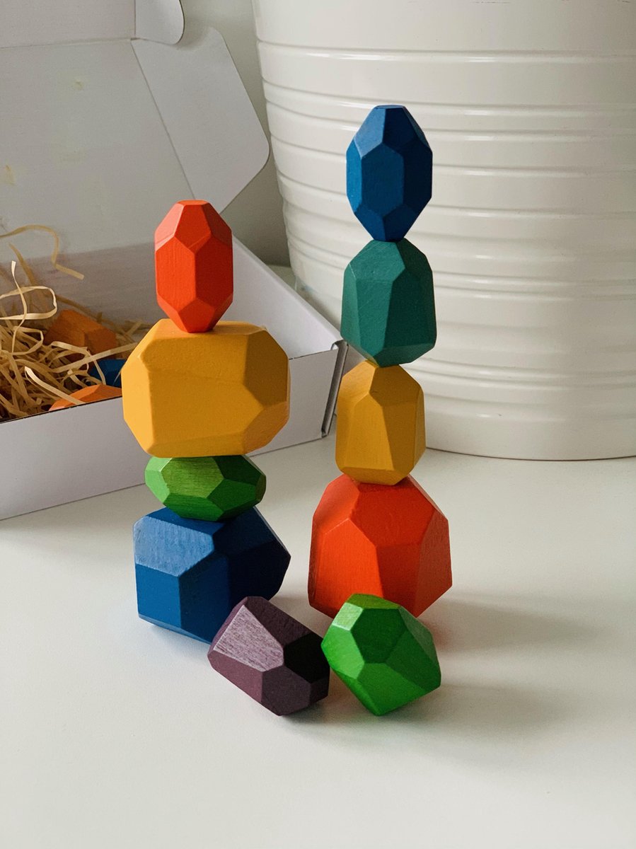Multi kleuren houten stapelblokken (16st)| Houten stapeltoren ...