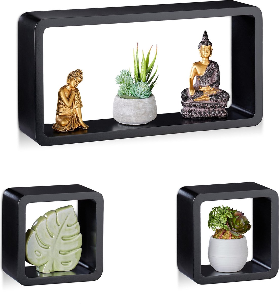 Relaxdays wandbox kubus - set van 3 - wandkubus - hout - kubus - MDF ...