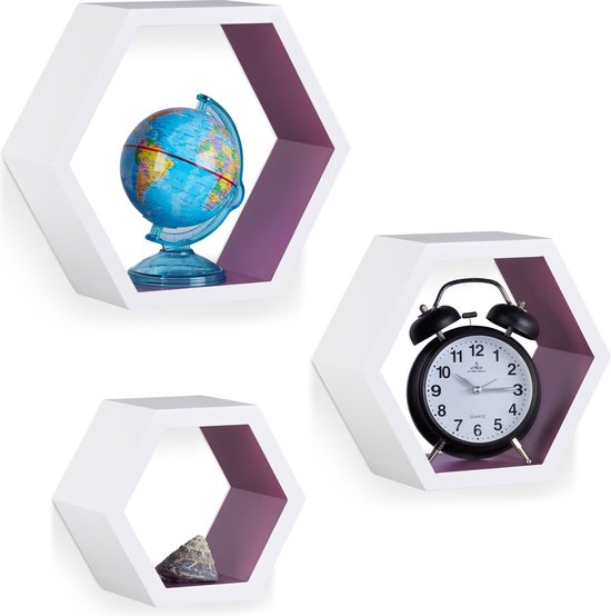 Relaxdays wandboard zeskant - Set van 3 stuks - wandbox hout - zeshoekig - wandplank... | bol.com