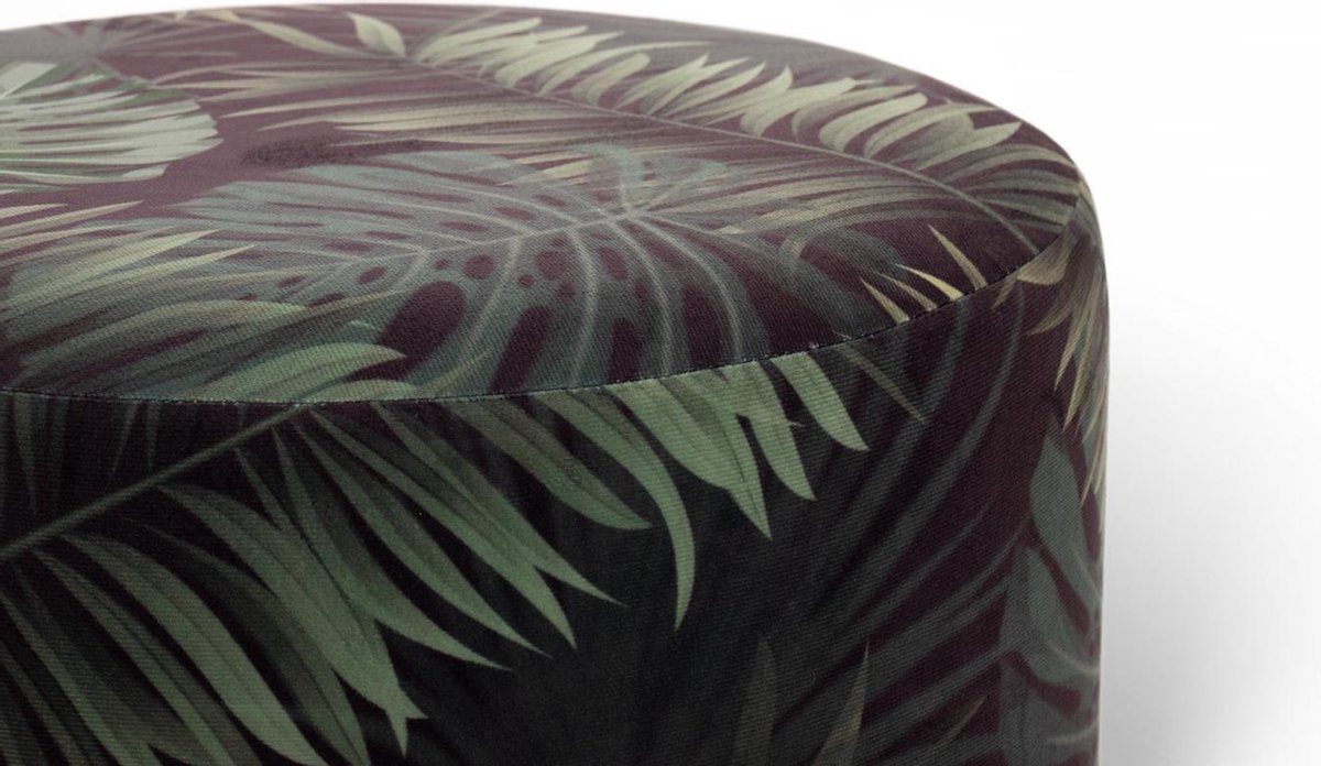LIFA LIVING Poef Beau - Palmblad Print - Zwart & Goud - Jungle - Rond ...