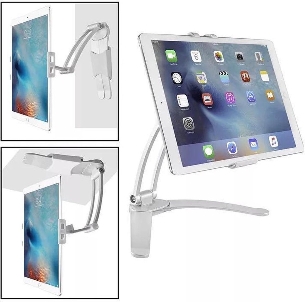 Tablethouder met standaard 2 in 1 - Universeel - zilver - Lichtgewicht ...