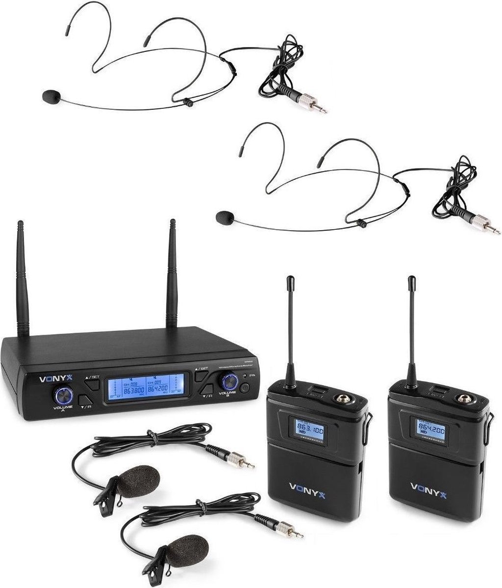 Draadloze microfoon - Vonyx WM62B draadloze headset microfoon met twee ...