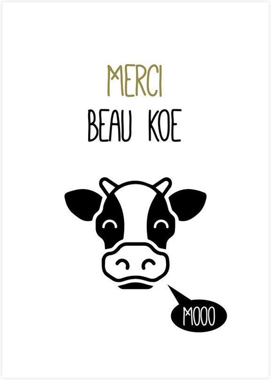 Bedankingskaart Merci Beau Koe set van 10 met omslagen - Lacarta | bol