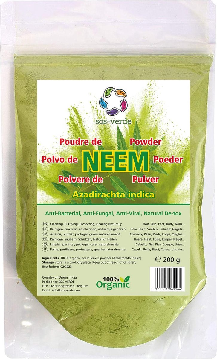 Poudre de Neem 100% Bio SOS-VERDE - 200g - Propriétés anti-bactériennes ...