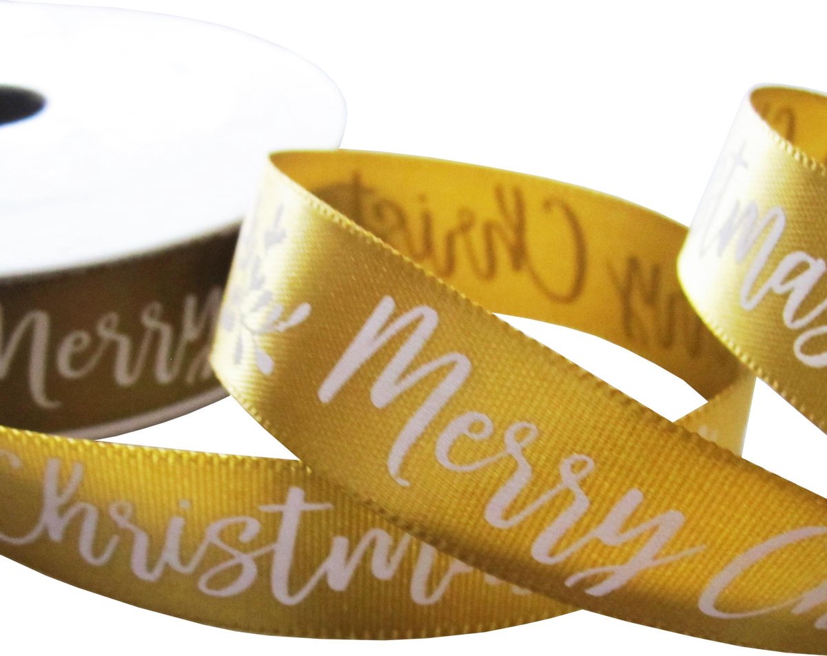 Kerst Lint 16mm (1,6cm) | Luxe Satijnlint | Merry Christmas | Goud Wit ...