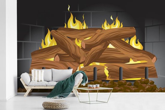Behang - Fotobehang een open haard - Breedte 385 cm x hoogte 240 cm ...