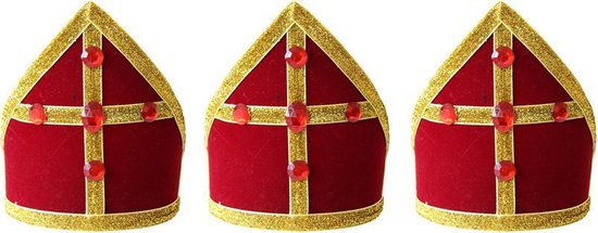 Sinterklaas decoratie | Versiering | Mijter | Set van 3 | bol