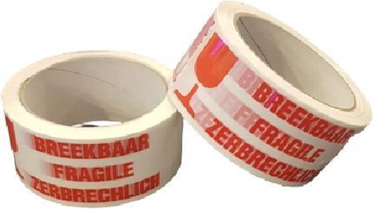 6 Stuks Verpakkingstape-breekbaar tape, wit/rood, Fragile tape 50mm 66 ...