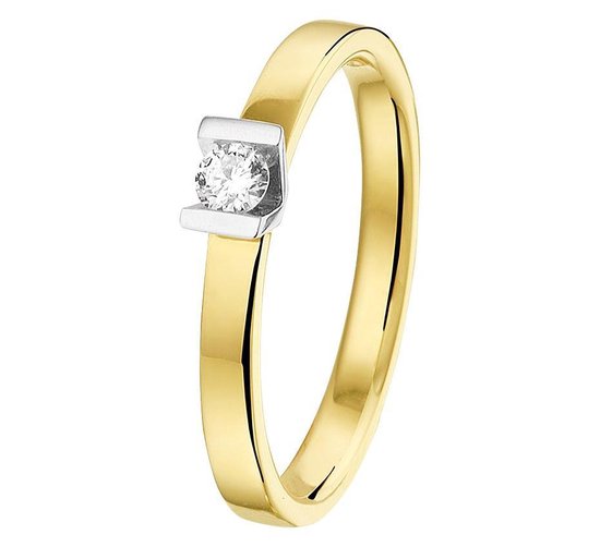 Ring Diamant 0.10Ct H Si 14K Bicolor Goud Geel/Wit | bol