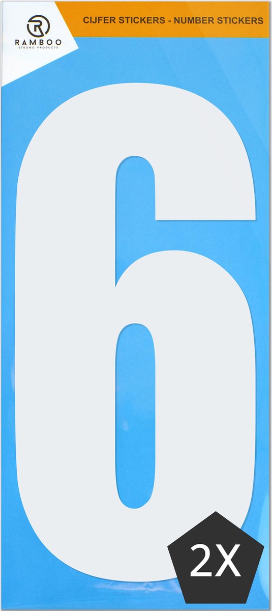 Cijfer sticker 6 | Wit | 2 stuks | Kliko Stickers | Cijfer Stickers ...