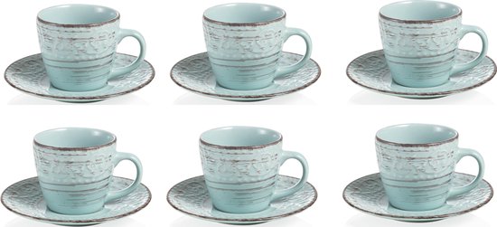 Brandani Serendipity turquoise kop en schotels - 6 delig - 6 persoons ...