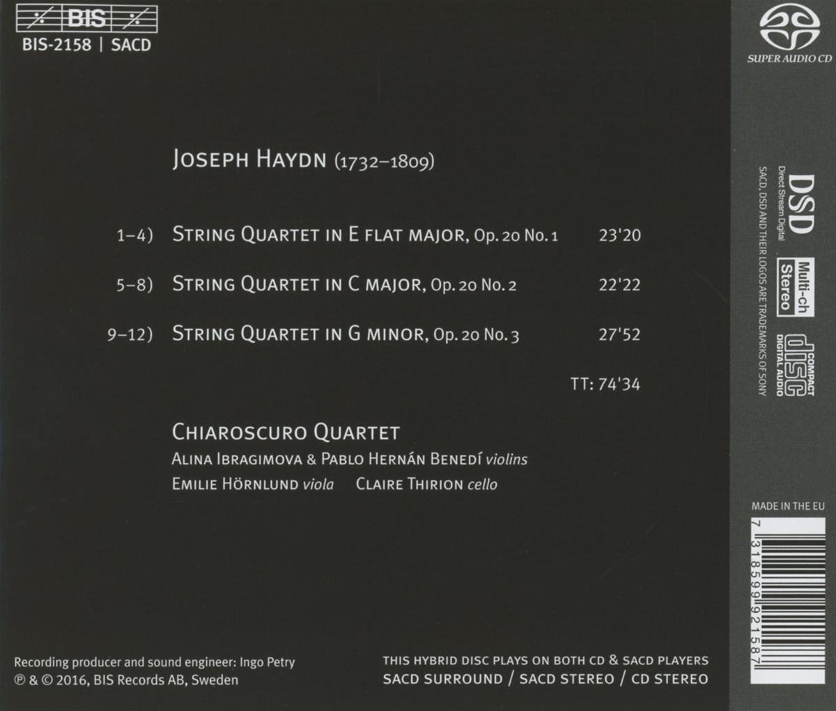 String Quartets, Op. 20 Nos. 1-3, Chiaroscuro Quartet | Musique | bol.com